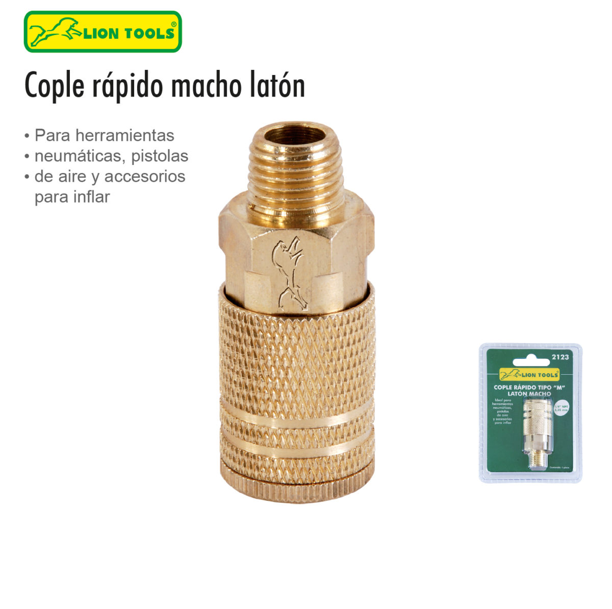 COPLE NEUMATICO RAPIDO TIPO M LATON 1/4 MACHO LT - CARTEGOMART
