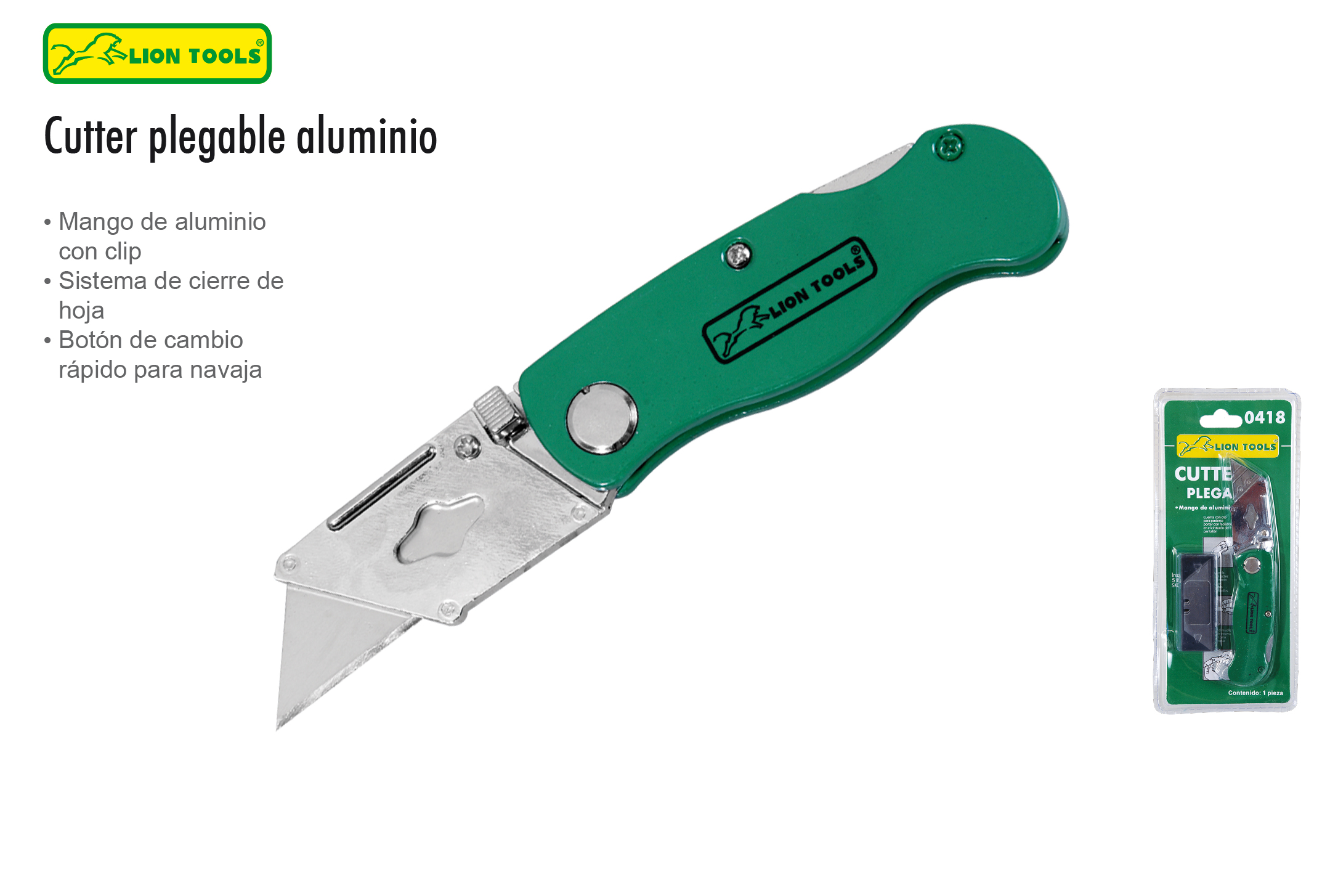 CUTTER PLEGABLE DE ALUMINIO CON 5 NAVAJAS LION TOOLS - CARTEGOMART